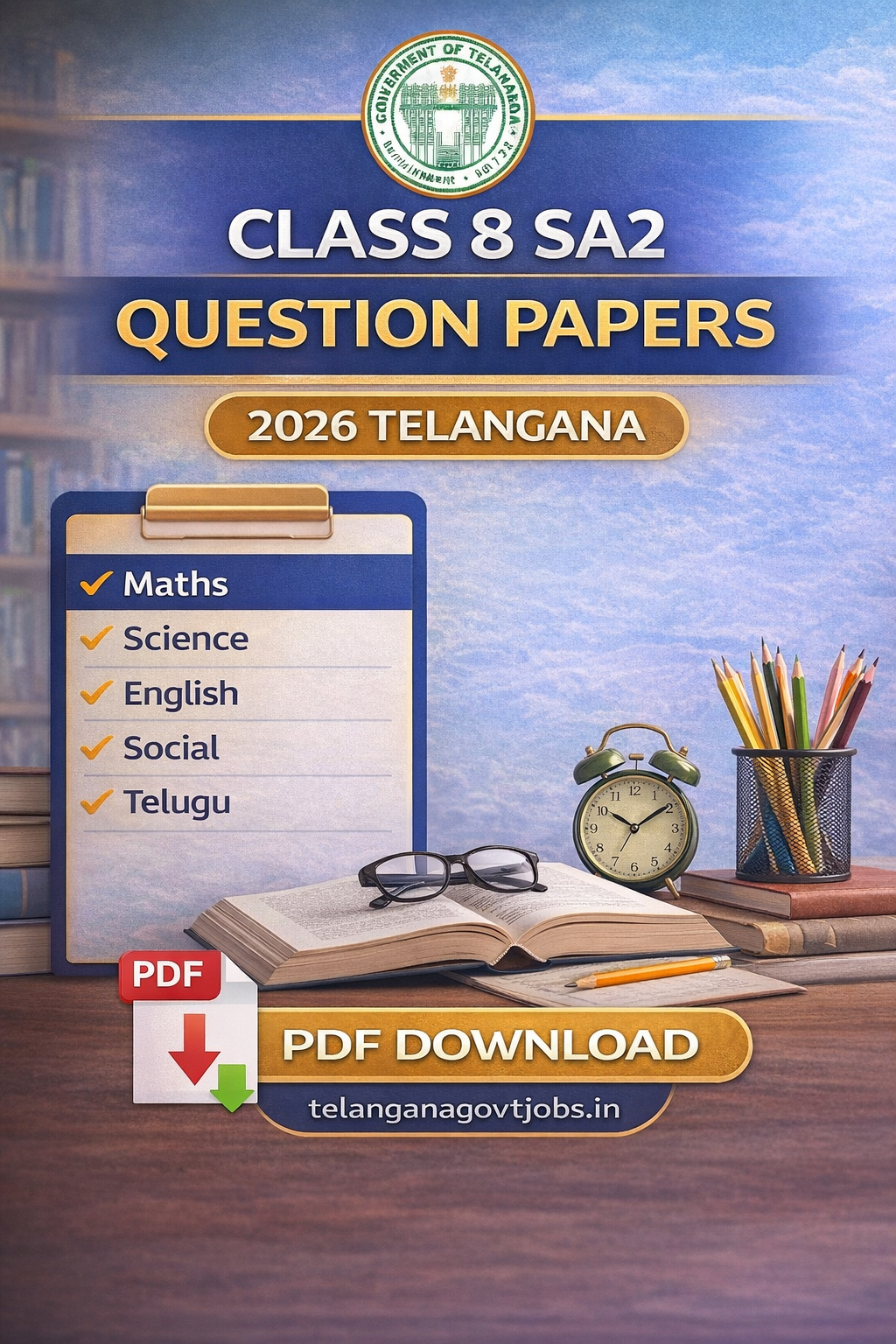 Class 8 SA2 Question Papers 2026 Telangana PDF Download – Maths ...