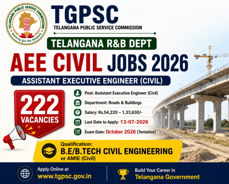 TGPSC Telangana R&B Dept AEE Civil Jobs 2026 Notification Out for 222 ...